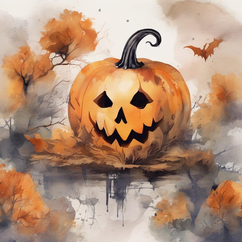 A Halloween-themed Watercolor Illustration Centers on a Large 10 ...