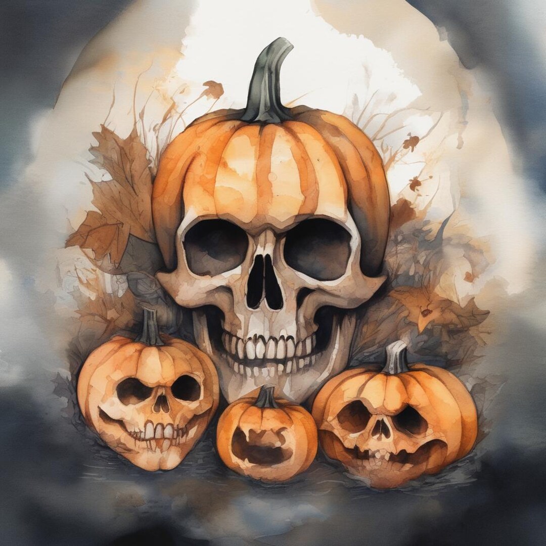 A Halloween-themed Watercolor Illustration Centers on a Large 10 ...