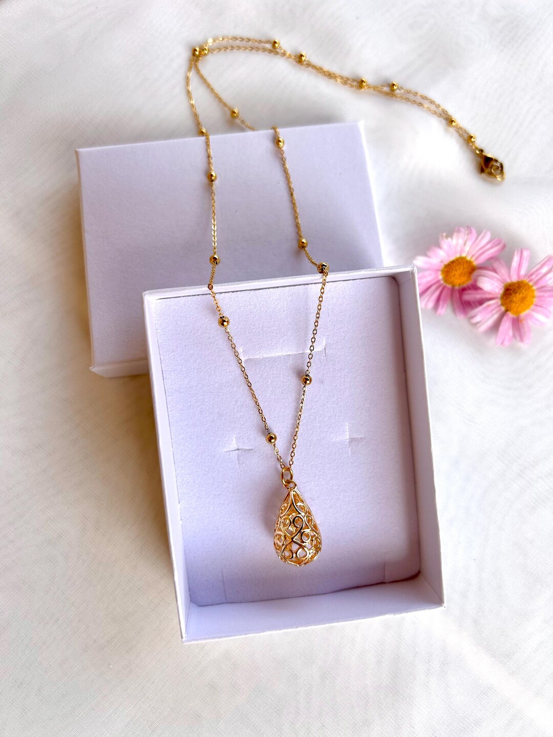 Croatian Filigree Pendant Necklace: 18K Gold Plated Brass - Etsy