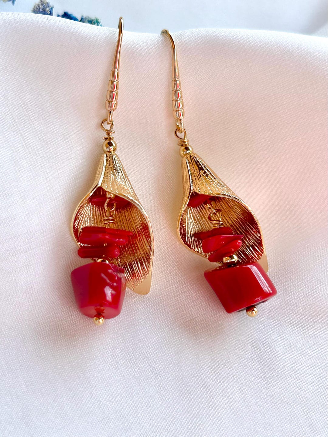 Authentic Red Coral Earrings/cotagecore Earrings/croatian Coral ...