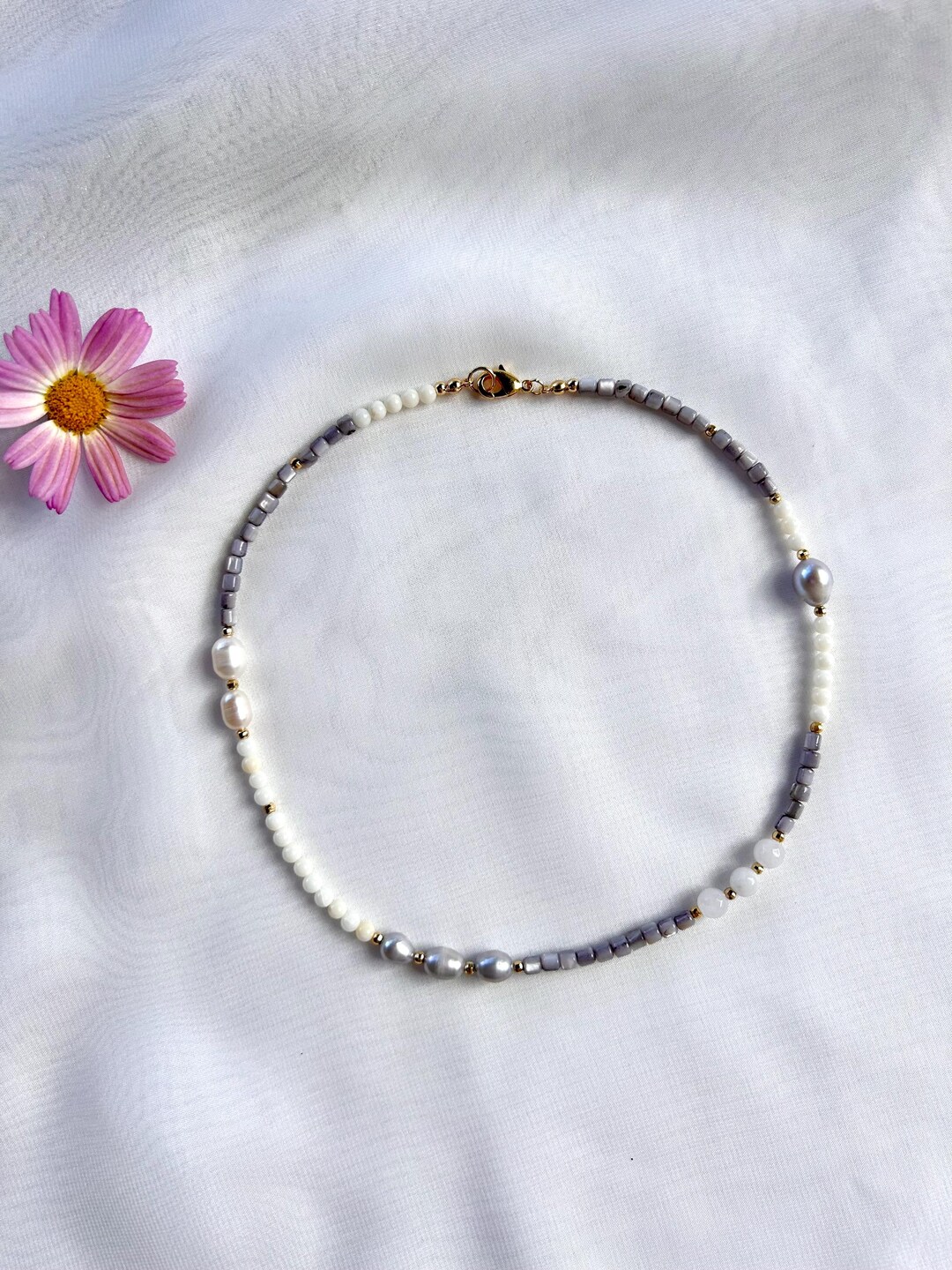 White Corals Necklace/freshwater Pearls and Gray Shells /aruba Necklace ...
