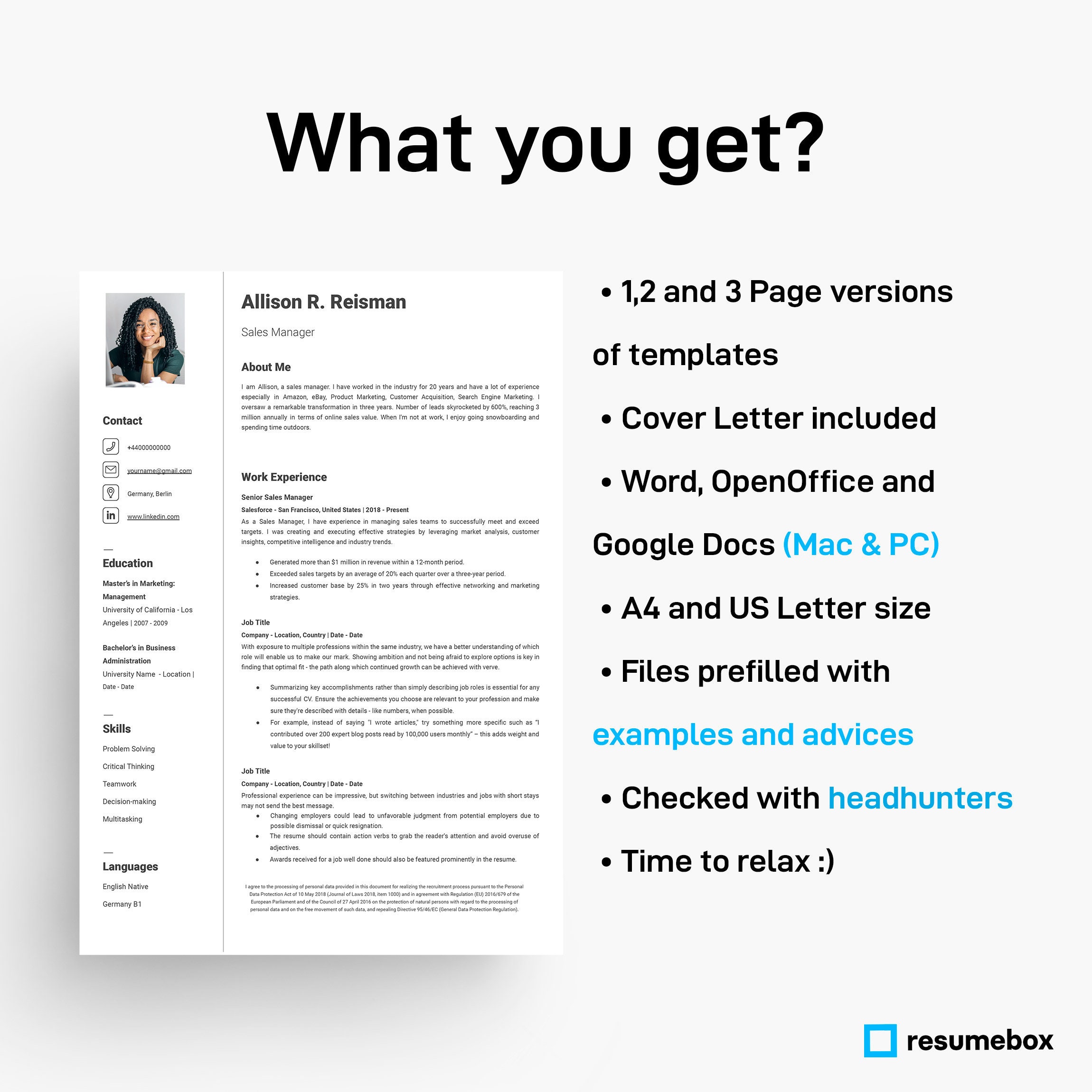 CV Resume Template 2023 Word Google Docs (Instant Download) - Etsy ...