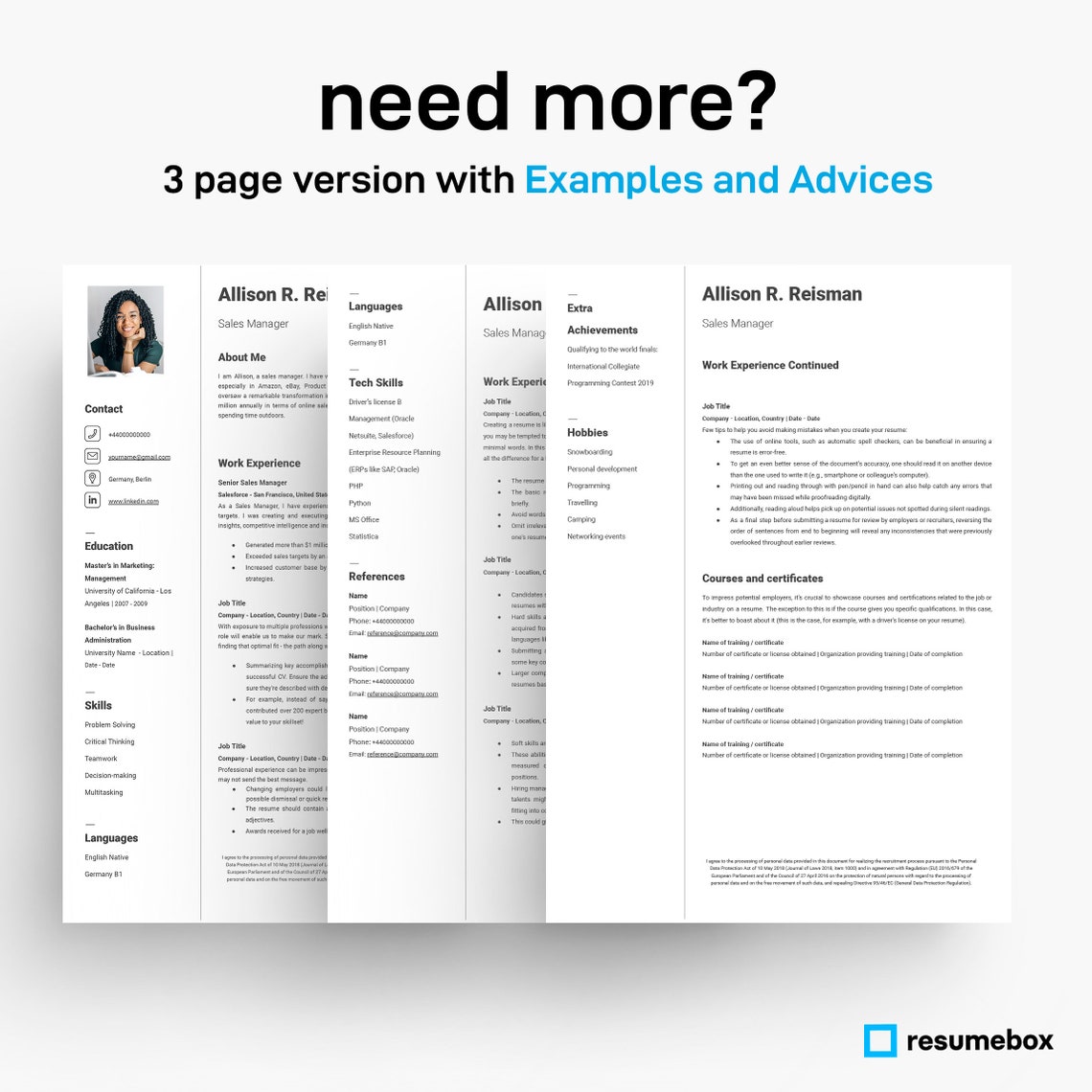 CV Resume Template 2023 Word, Google Docs, Openoffice, Modern Black ...