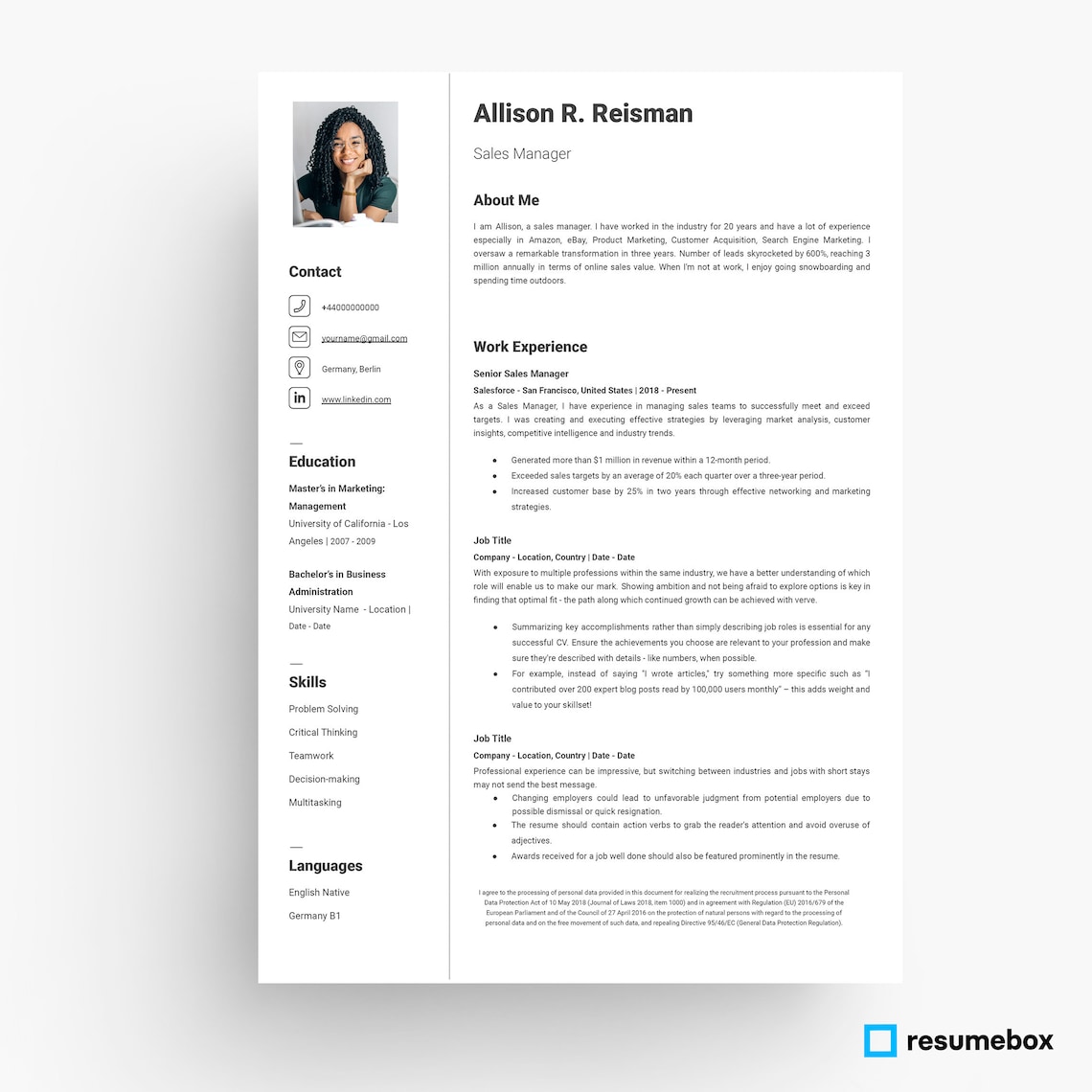 CV Resume Template 2023 Word, Google Docs, Openoffice, Modern Black ...