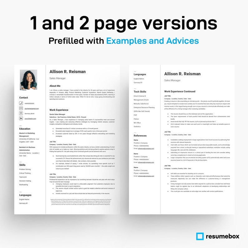 CV Resume Template 2023 Word Google Docs (Instant Download) - Etsy ...
