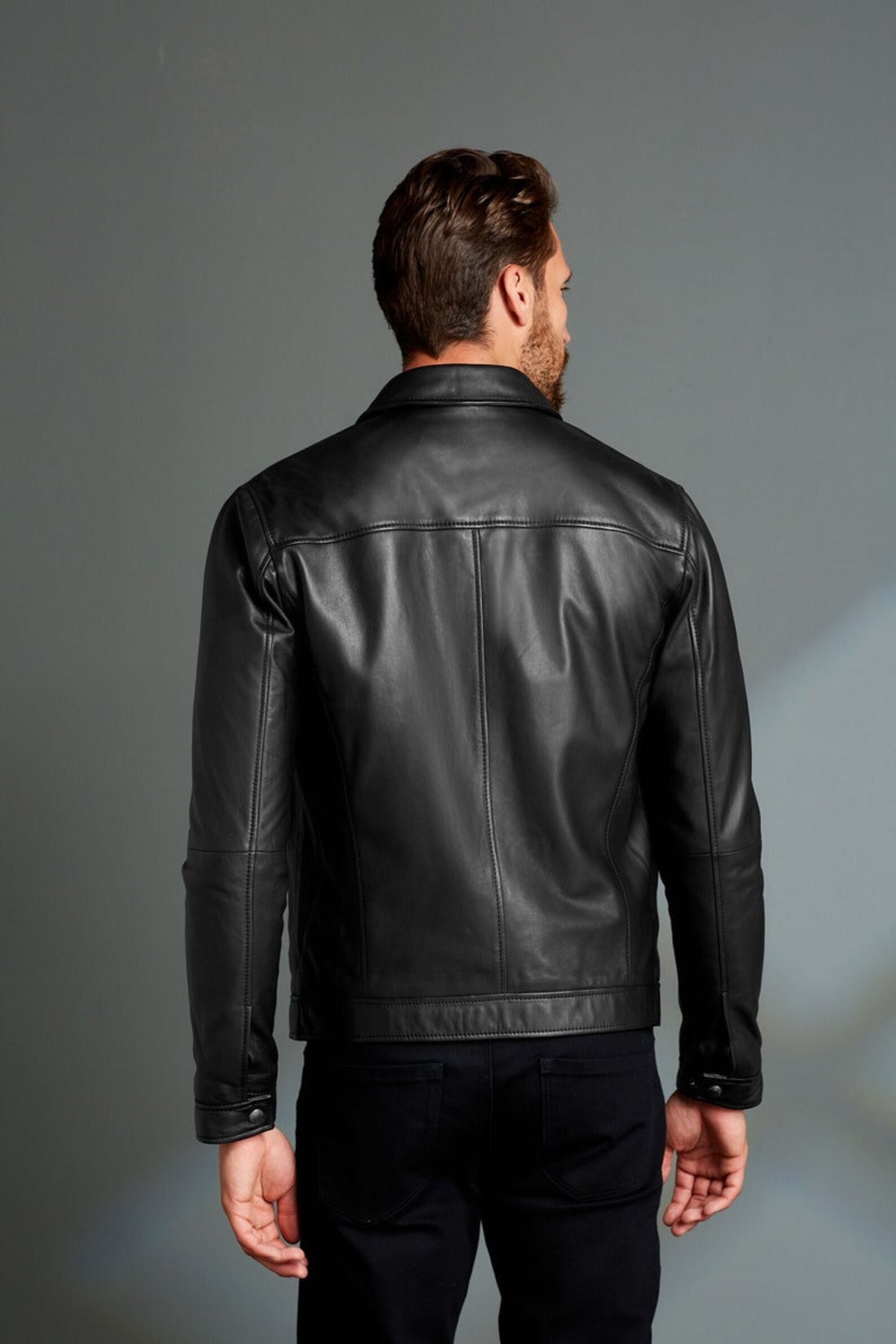 Black/brown Leather Racer Jacket. Leather Jacket Men, Men's Leather ...