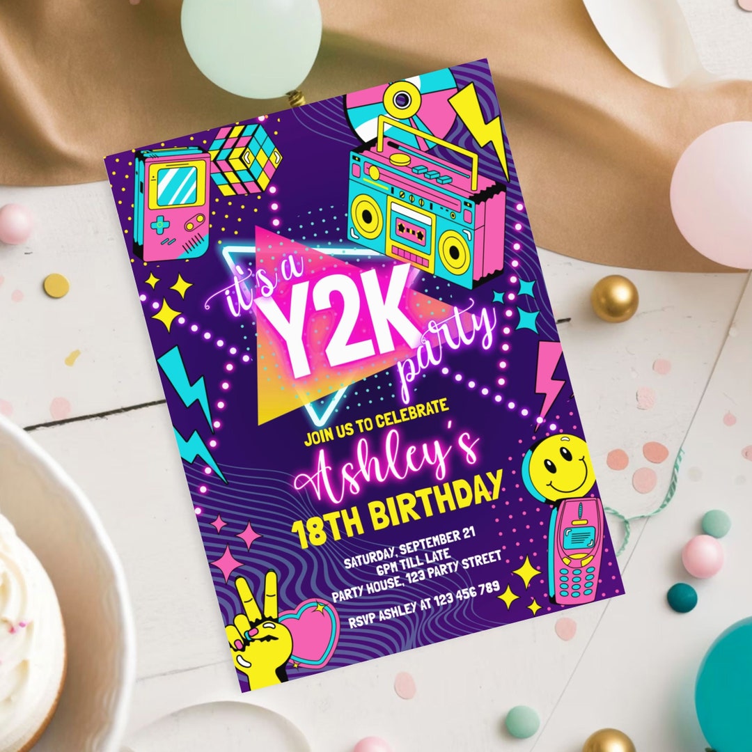 Editable Y2K Birthday Party Invitation Back to the 00s 90s - Etsy