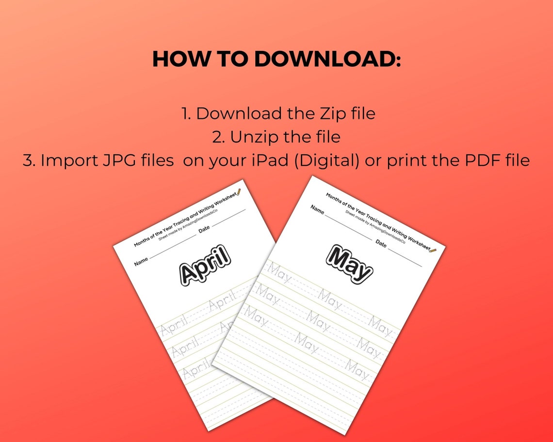 Months of the Year Tracing Worksheets Printable, Practice Handwriting ...