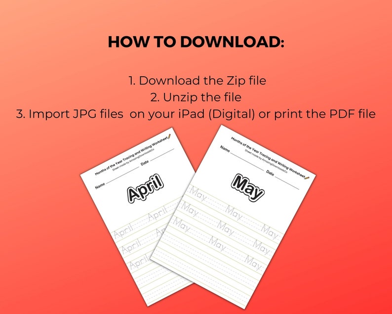 Months of the Year Tracing Worksheets Printable, Practice Handwriting ...