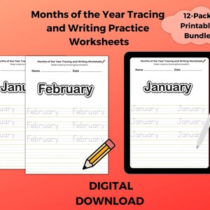 Months of the Year Tracing Worksheets Printable, Practice Handwriting ...