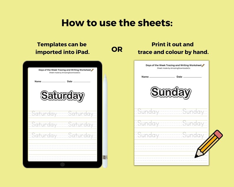 Days of the Week Tracing and Writing Practice Worksheet Printable ...