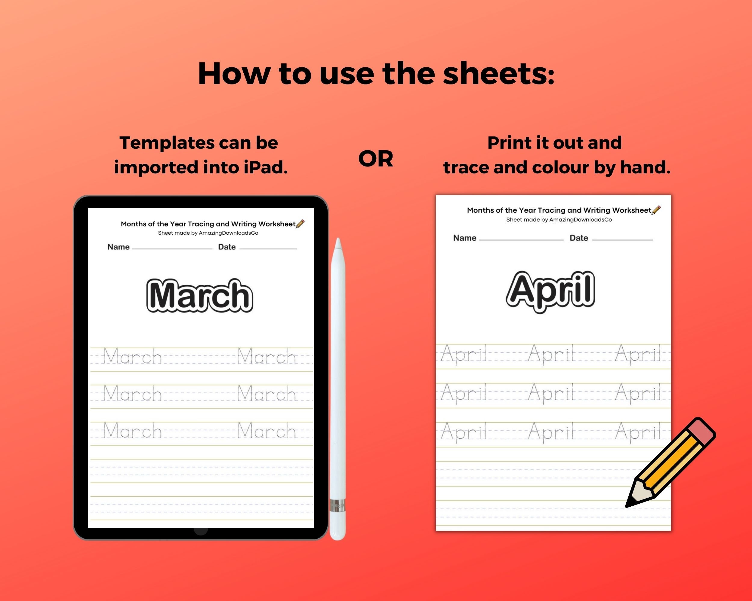 Months of the Year Tracing Worksheets Printable, Practice Handwriting ...