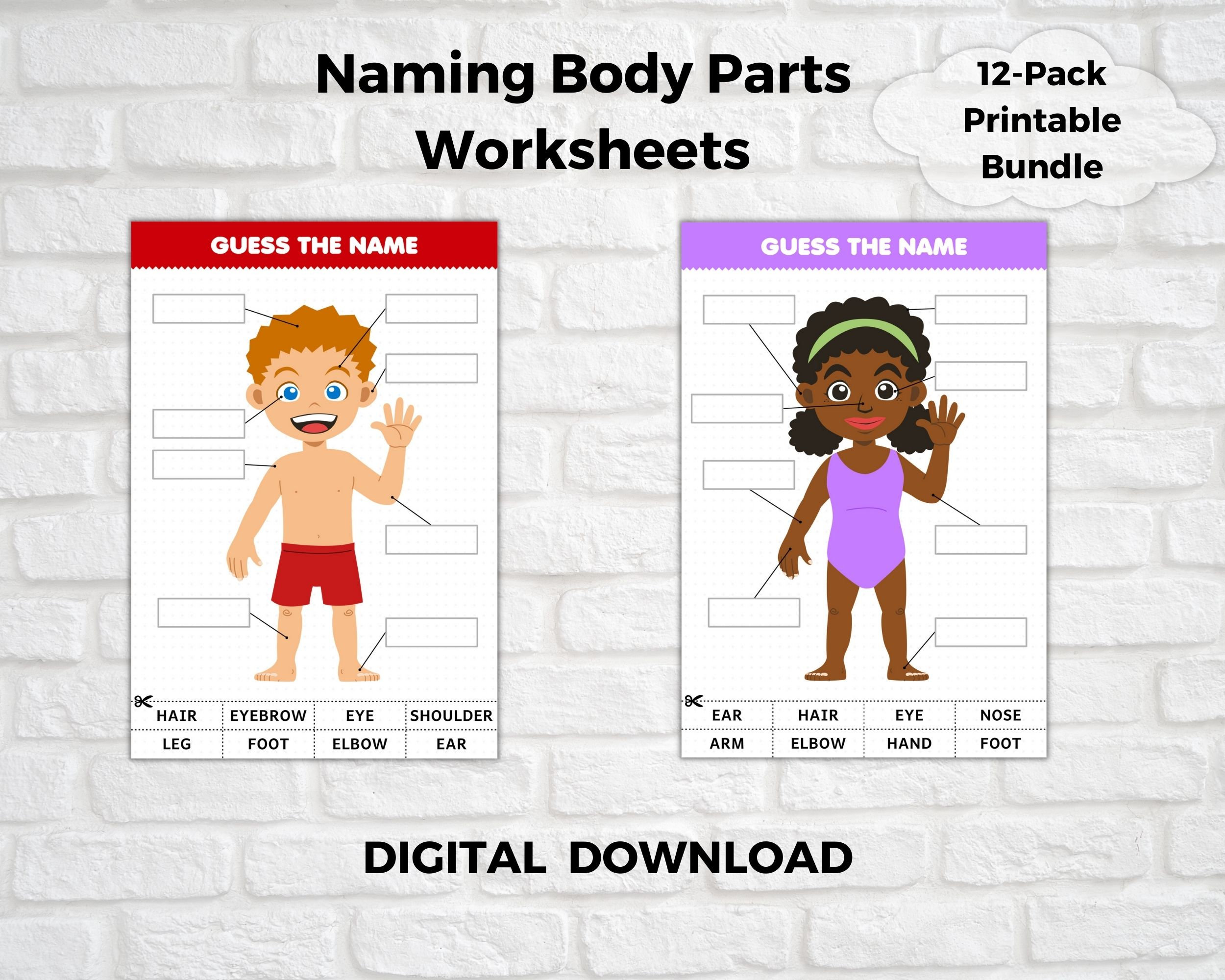 Naming Body Parts Worksheets, Homeschool Educational Worksheet ...