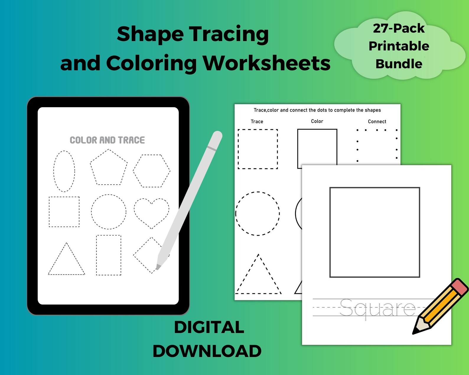 Printable Shape Tracing and Colouring Worksheets, Worksheets for Kids ...