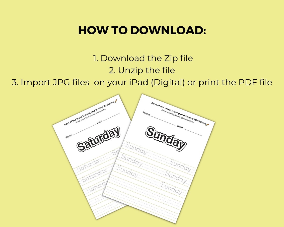 Days of the Week Tracing and Writing Practice Worksheet Printable ...