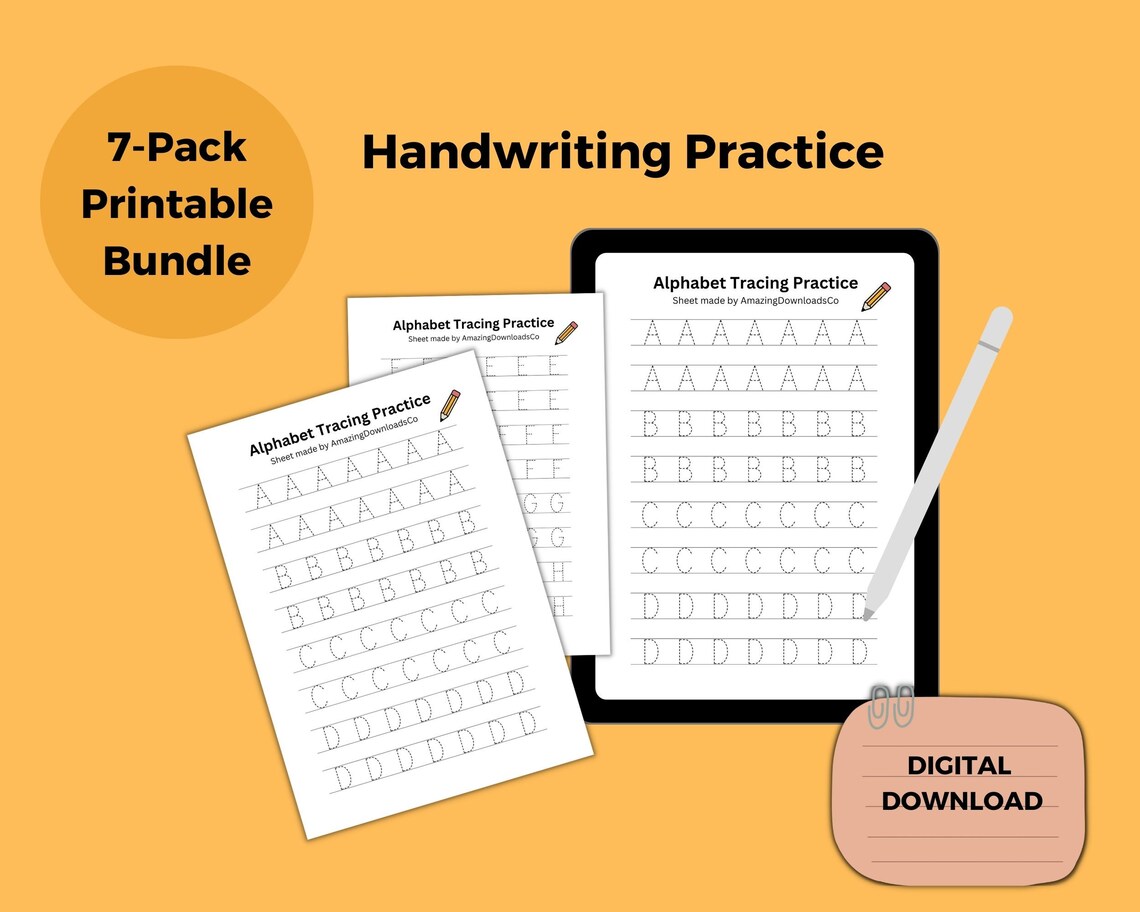 Handwriting Practice Printable Sheets, Alphabet Writing Practice, ABC ...