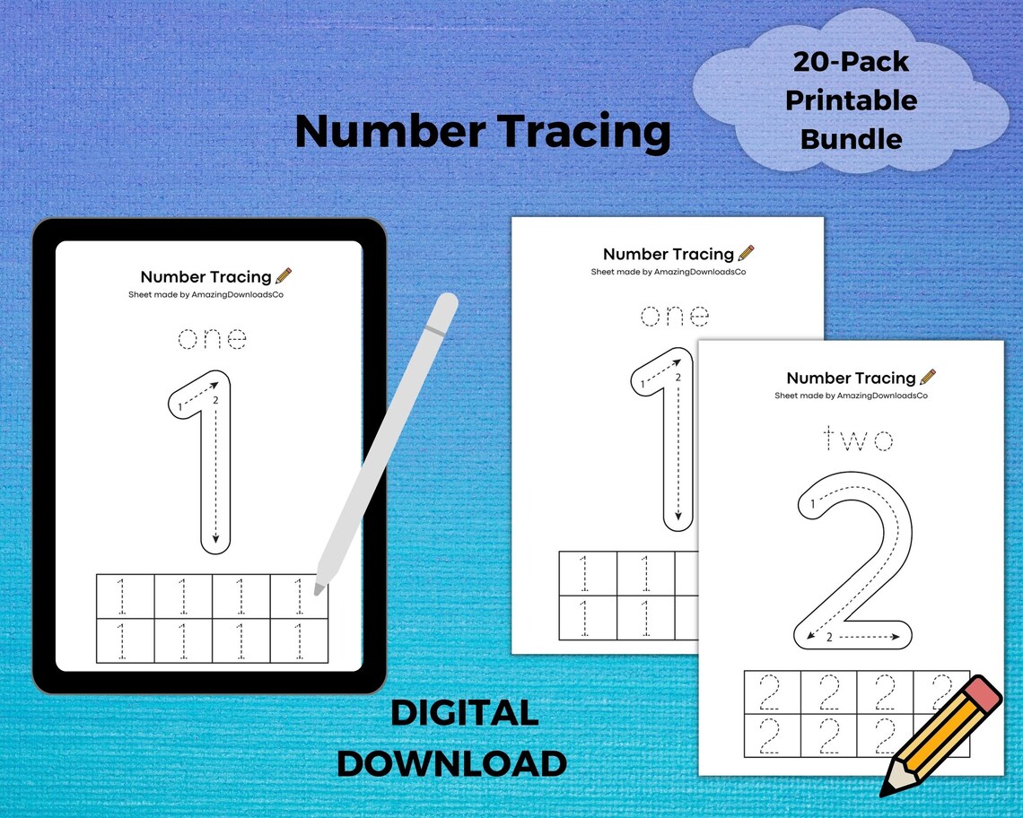 Number Tracing Worksheet 1-20, Preschool Printables Number Tracing ...
