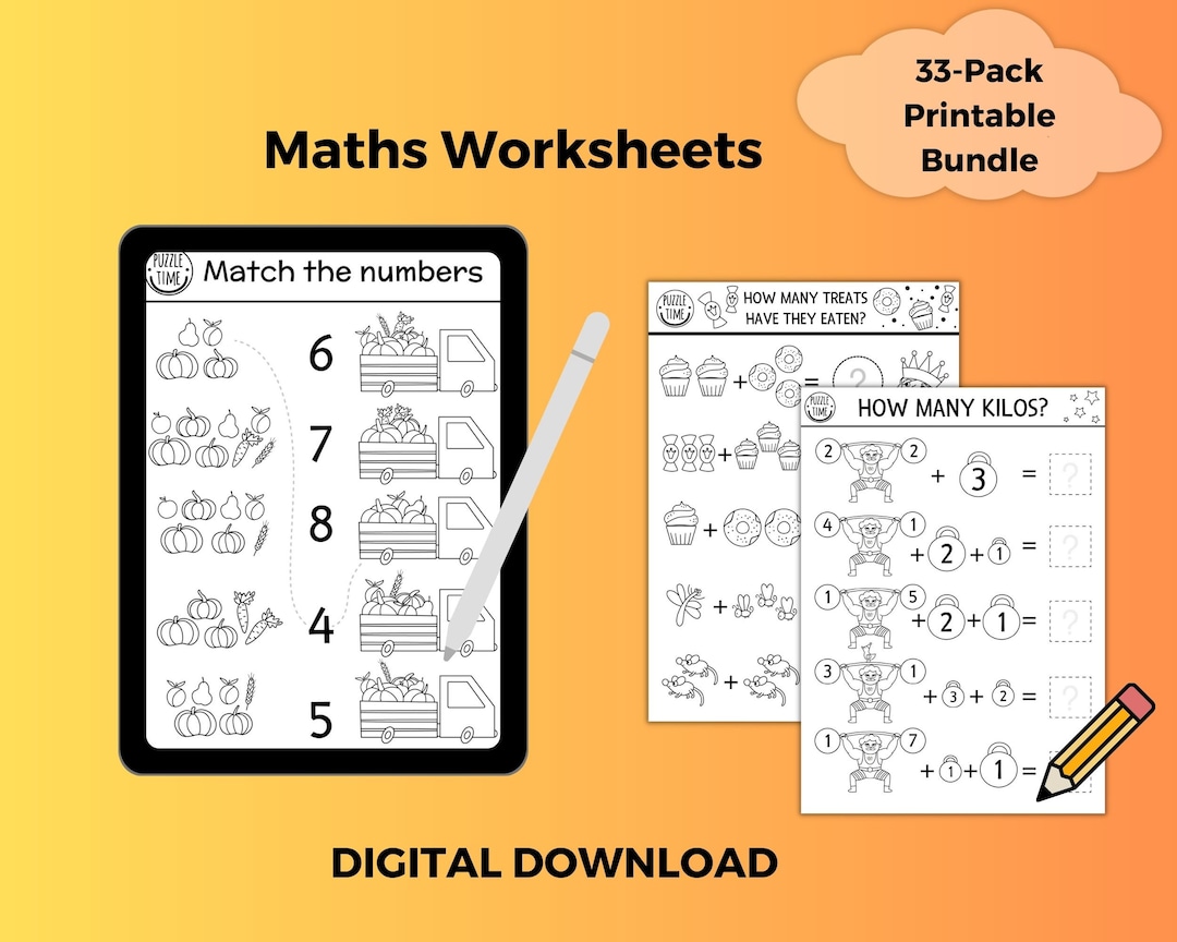 Kindergarten Math Worksheets, Picture Addition, Printable, Digital ...