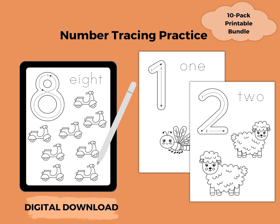 1- 10 Number Tracing and Colouring Worksheets, Printable Worksheets ...