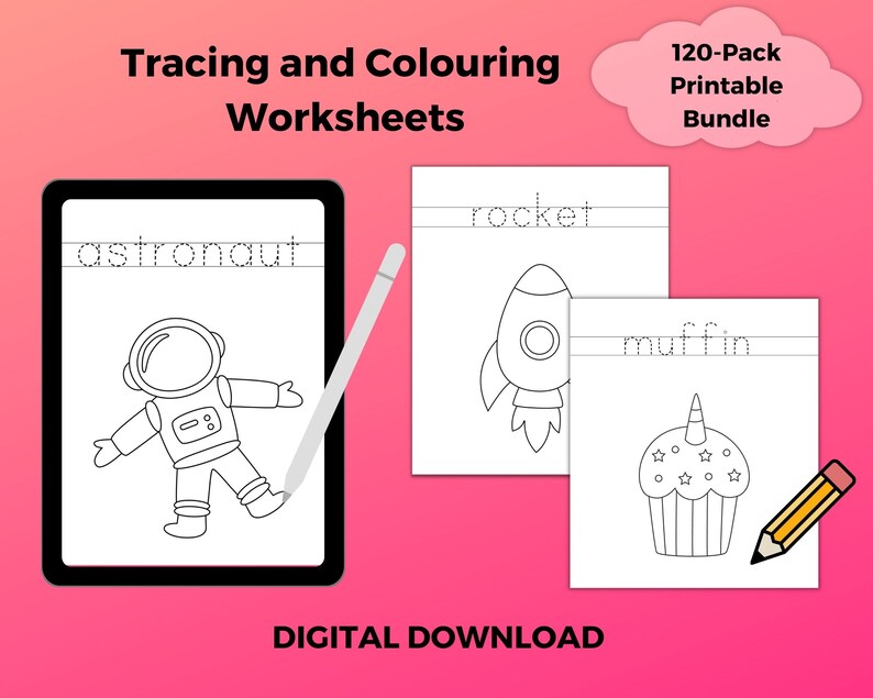 Printable Tracing and Colouring Worksheets, Simple Handwriting Template ...
