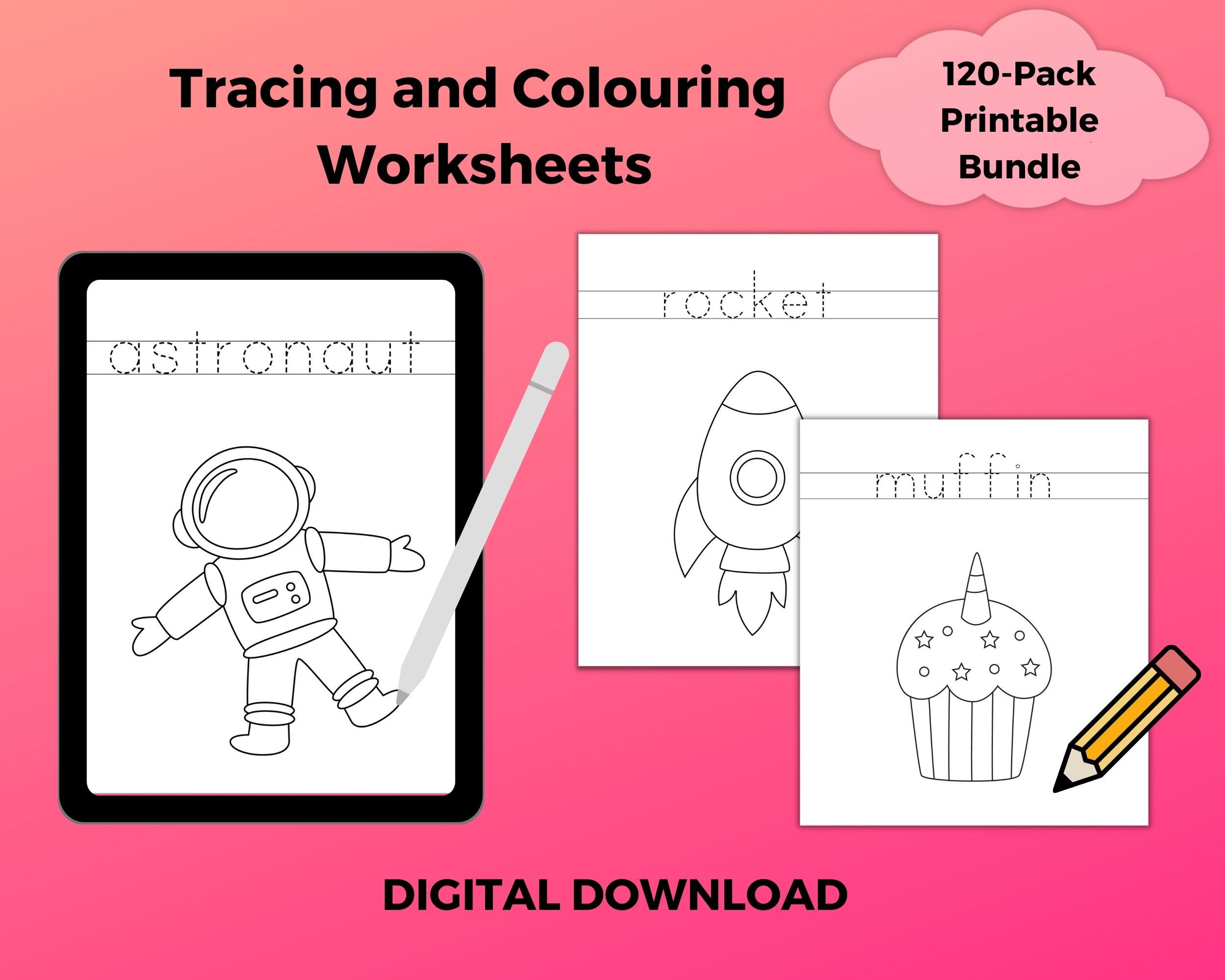 Printable Tracing and Colouring Worksheets, Simple Handwriting Template ...