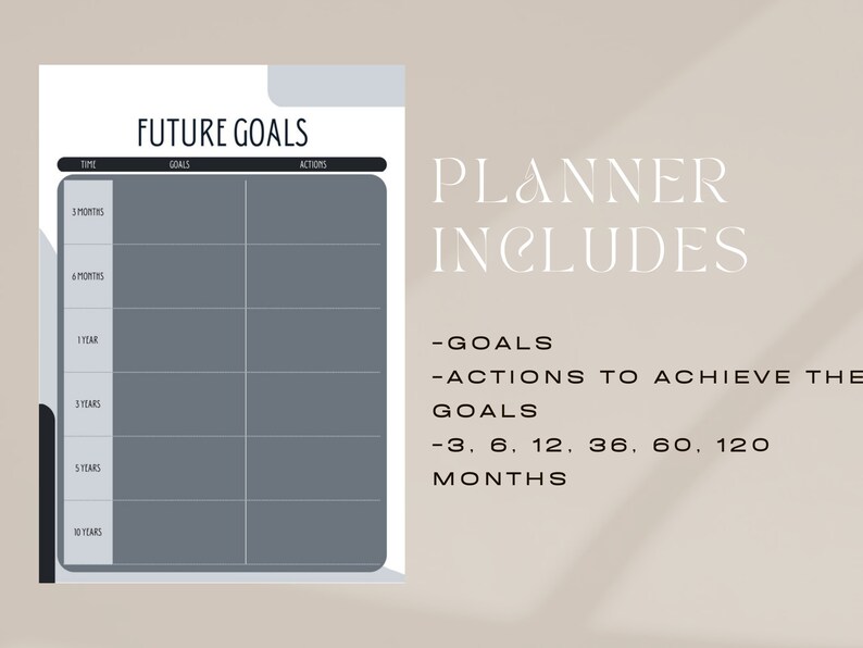 Digital Printable Future Goal Planner - 9 Color Variations - Plan for 3 ...