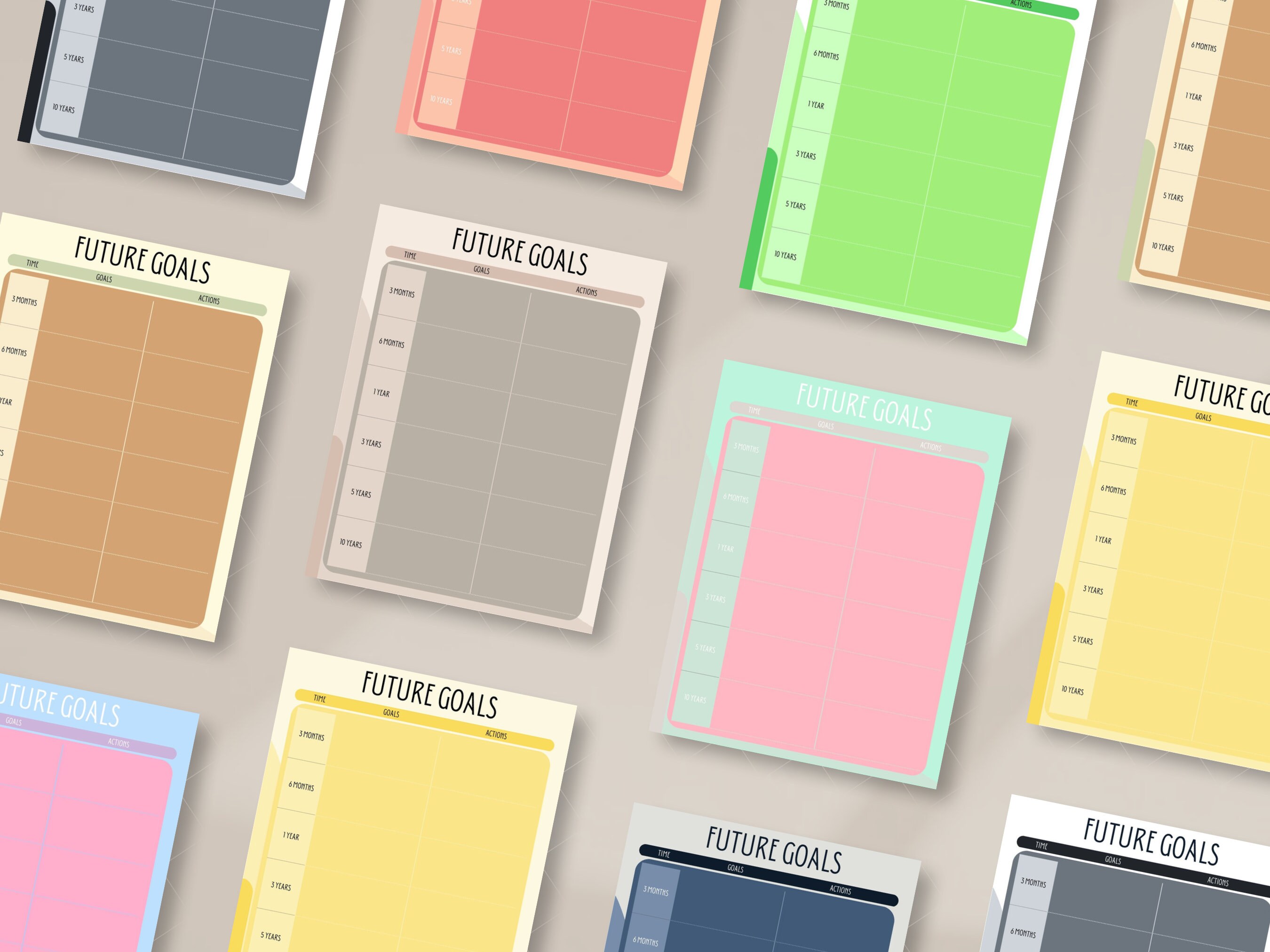 Digital Printable Future Goal Planner 9 Color Variations Plan for 3, 6 ...