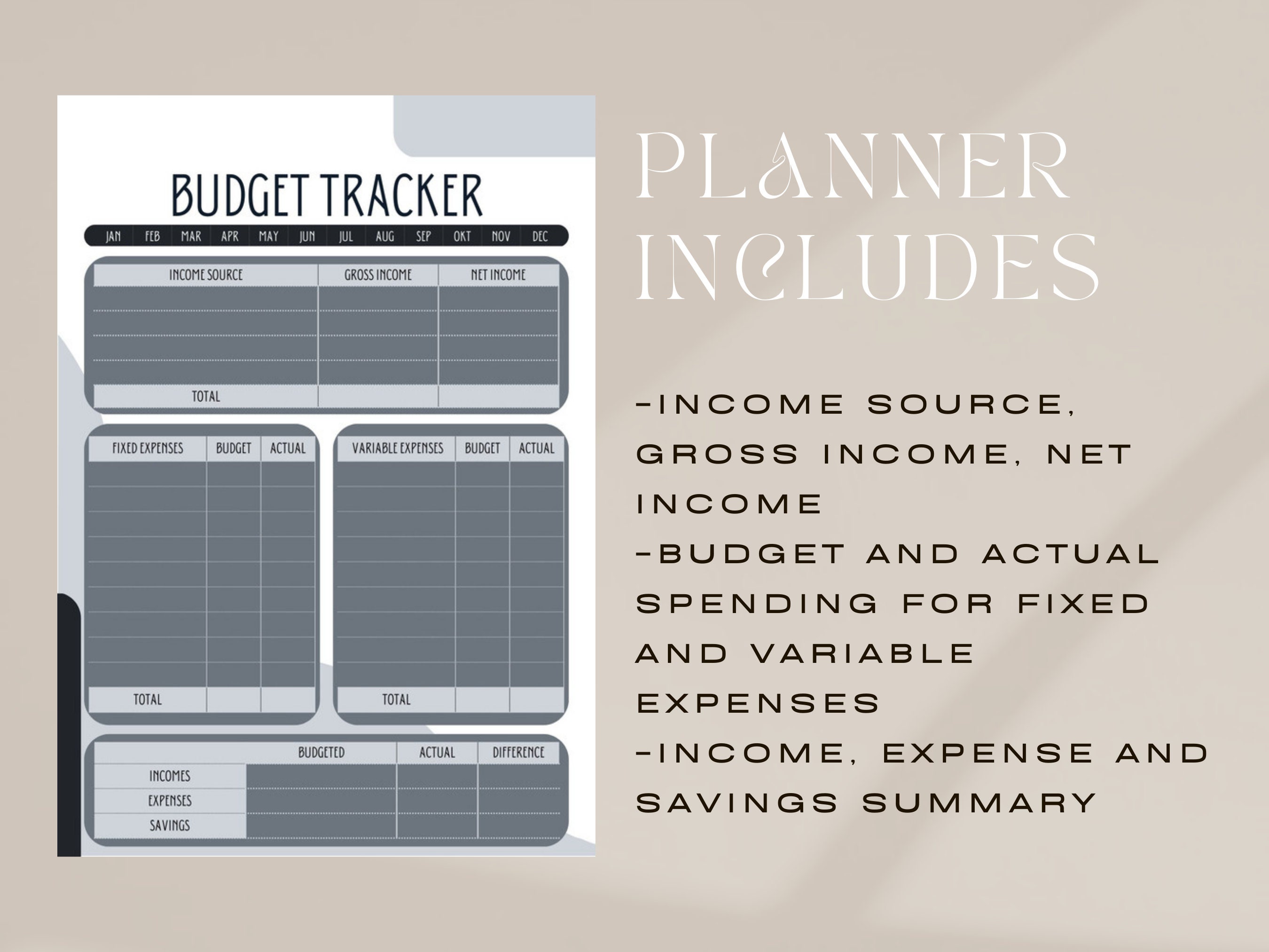 Printable Monthly Budget Tracker Track Income, Expenses, Savings PDF ...
