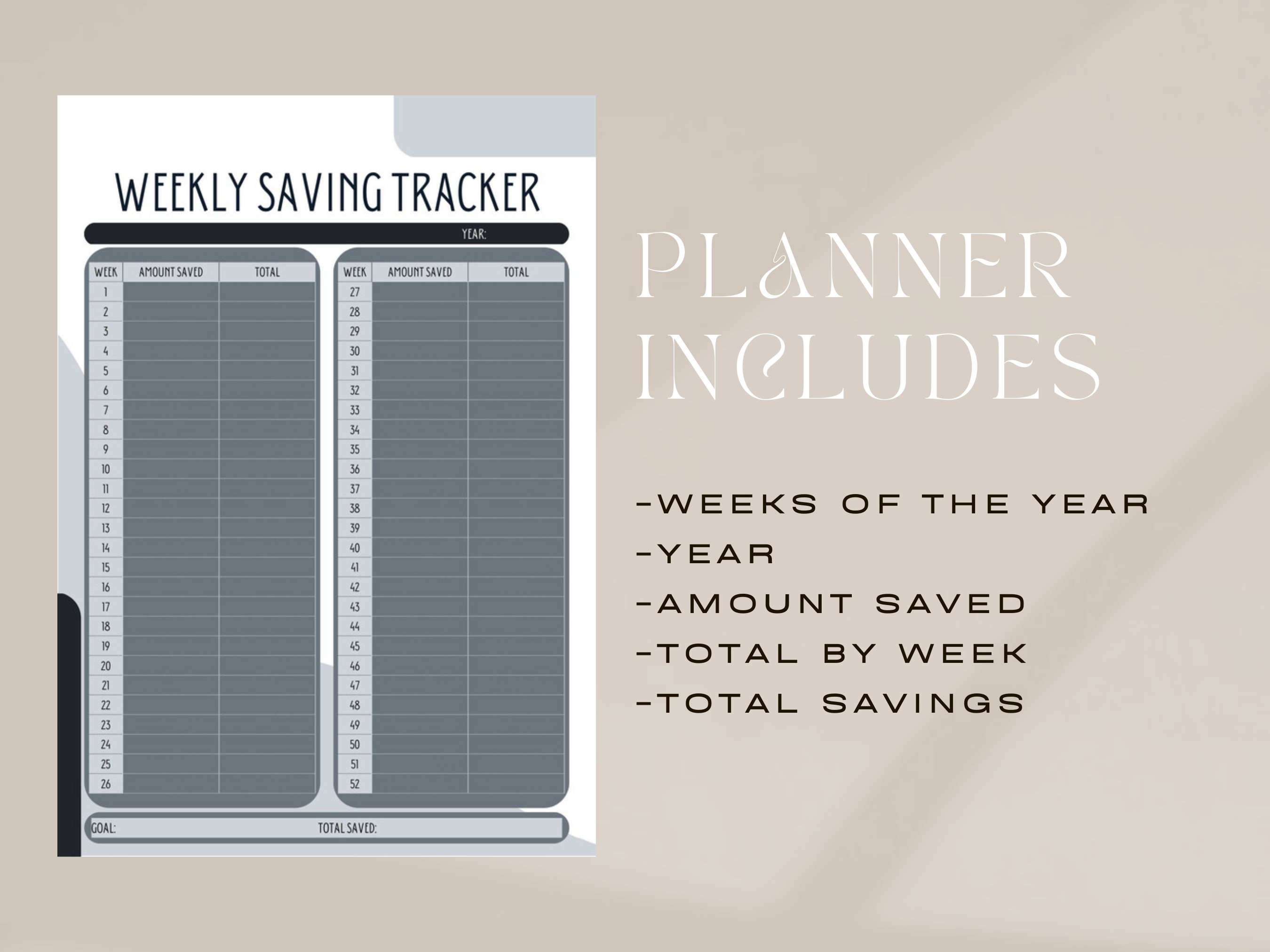 Printable Weekly Savings Planner Track Your Goals, Expenses and ...