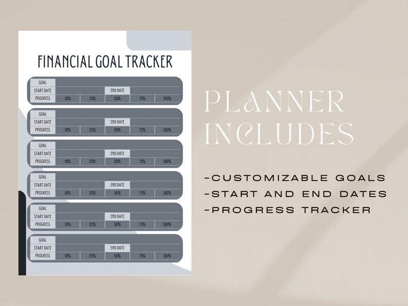 Digital Financial Goal Tracker Printable Planner for - Etsy