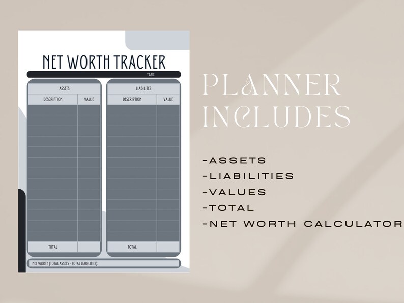 Printable Net Worth Tracker Pack Financial Planner, PDF Calculator ...