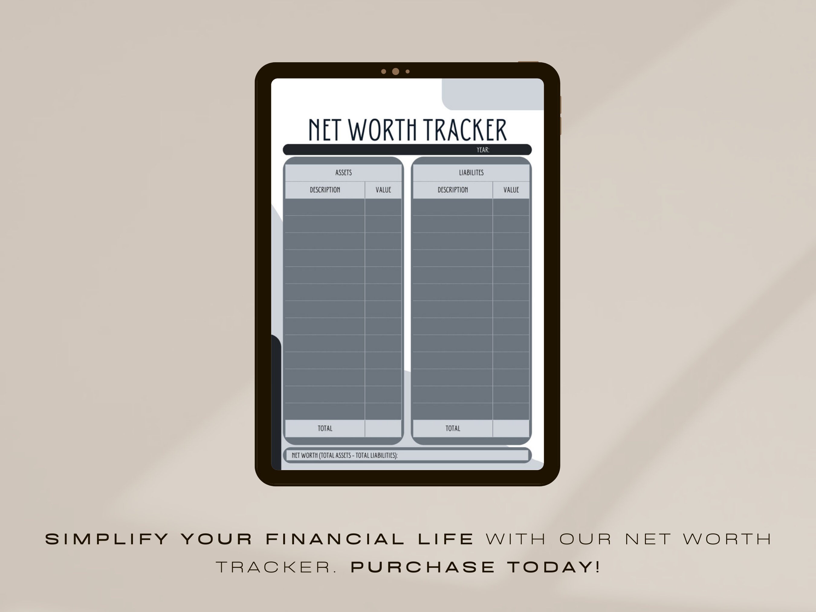 Printable Net Worth Tracker Pack Financial Planner, PDF Calculator ...