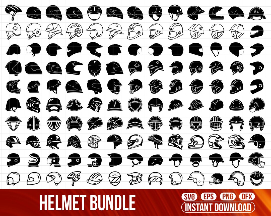 Bike Helmet Svg Bundle, Sports Helmet Silhouettes & Outlines (digital ...
