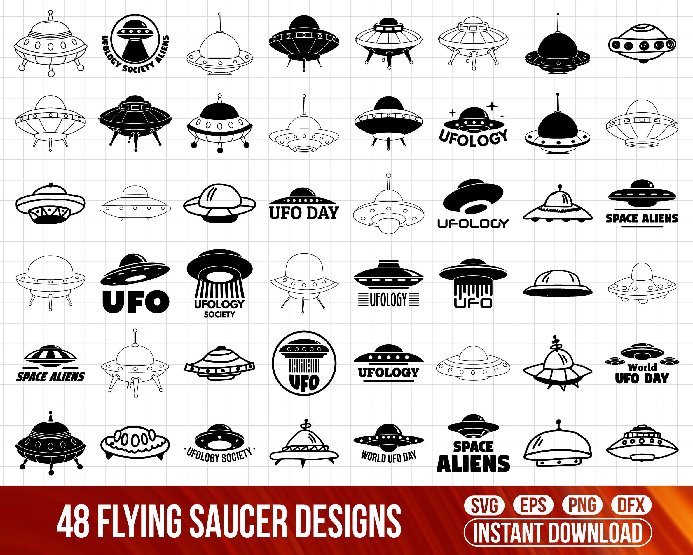 UFO SVG Bundle, Flying Saucer Silhouette, Alien Invasion Svg, Alien ...