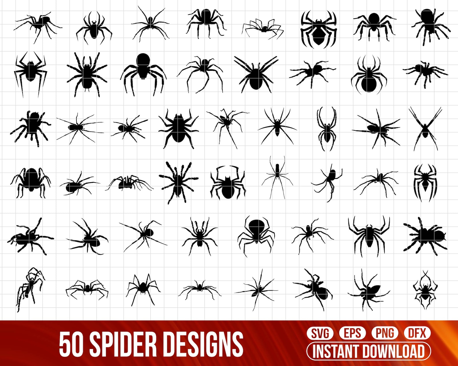 Spider SVG Bundle, Tarantula Cut Files, Silhouette Vector (digital ...