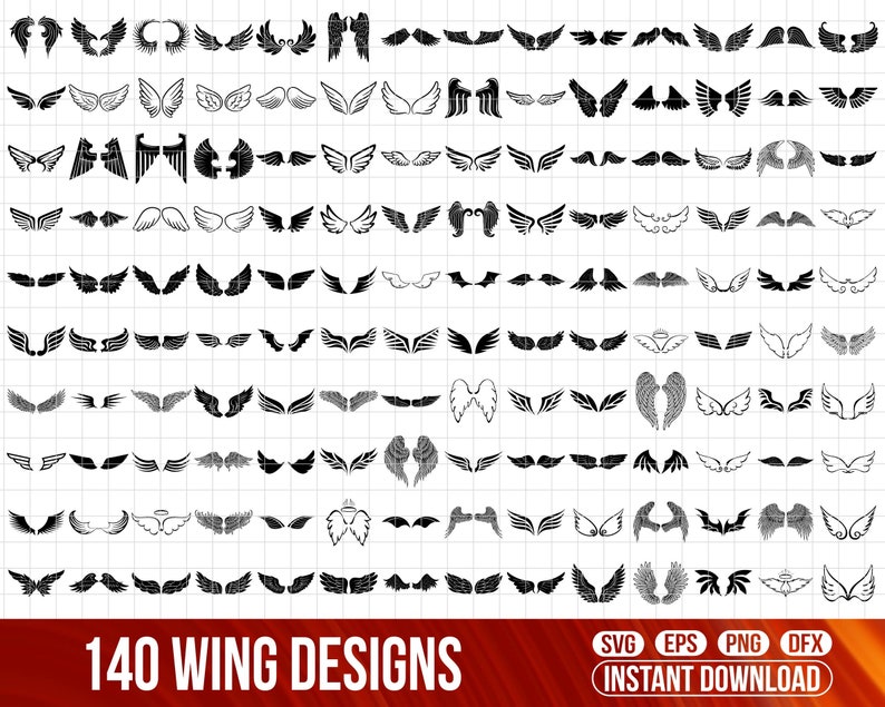 140 Wings Svg Bundle, Angel Wings Svg, Angel Wings Clip Art, Wings Cut File for Silhouette ...