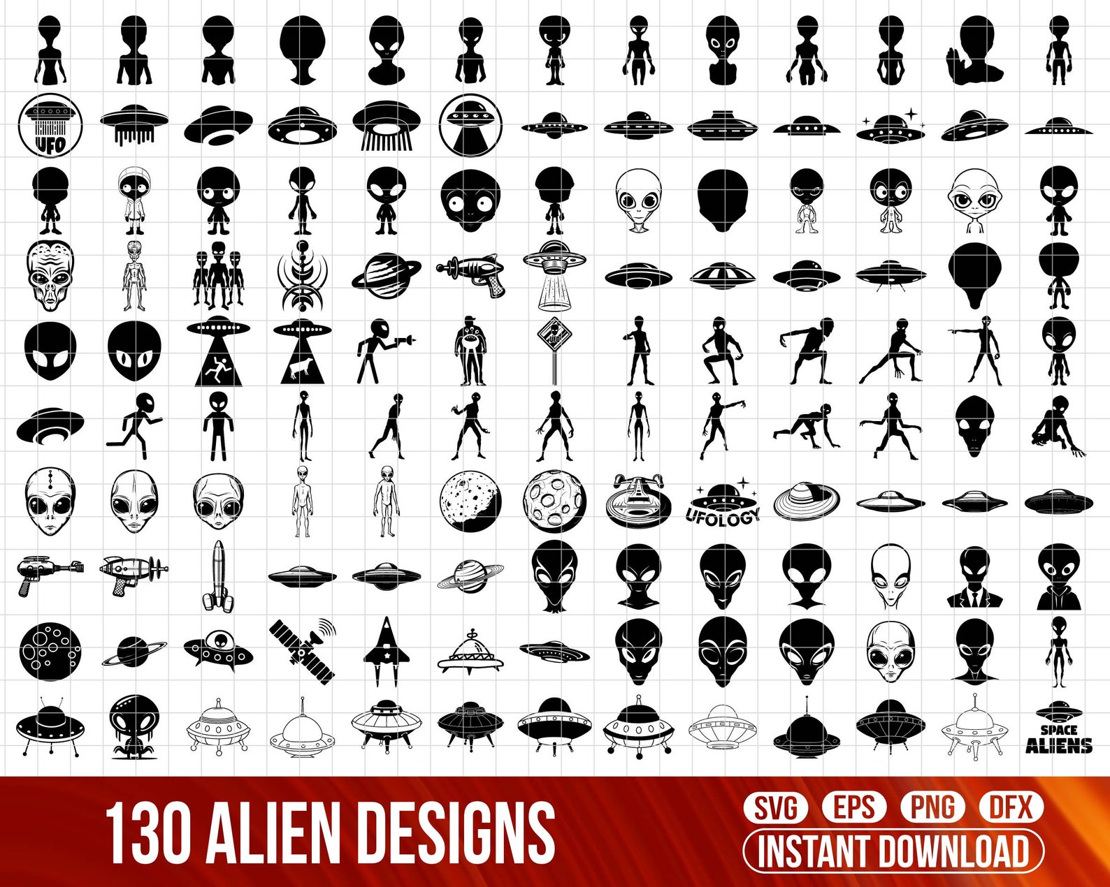 Alien SVG Bundle, Ufo Svg, Aliens Dxf, Ufo Png, Ufo Eps, Aliens Vector ...