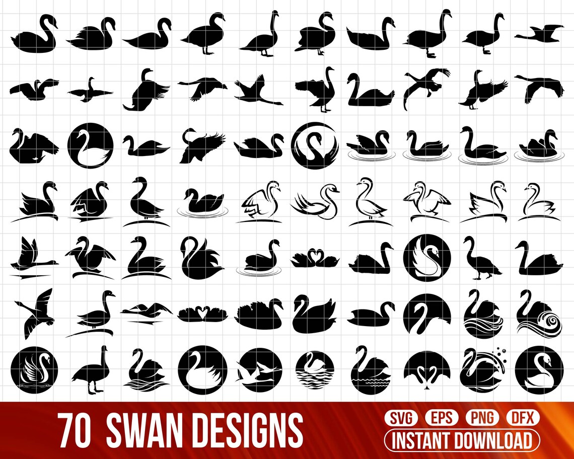 70 Swan SVG Bundle, Swan Svg, Swan Png, Swans Svg Png, Swan Cut File, Swan Silhouette, Swan ...