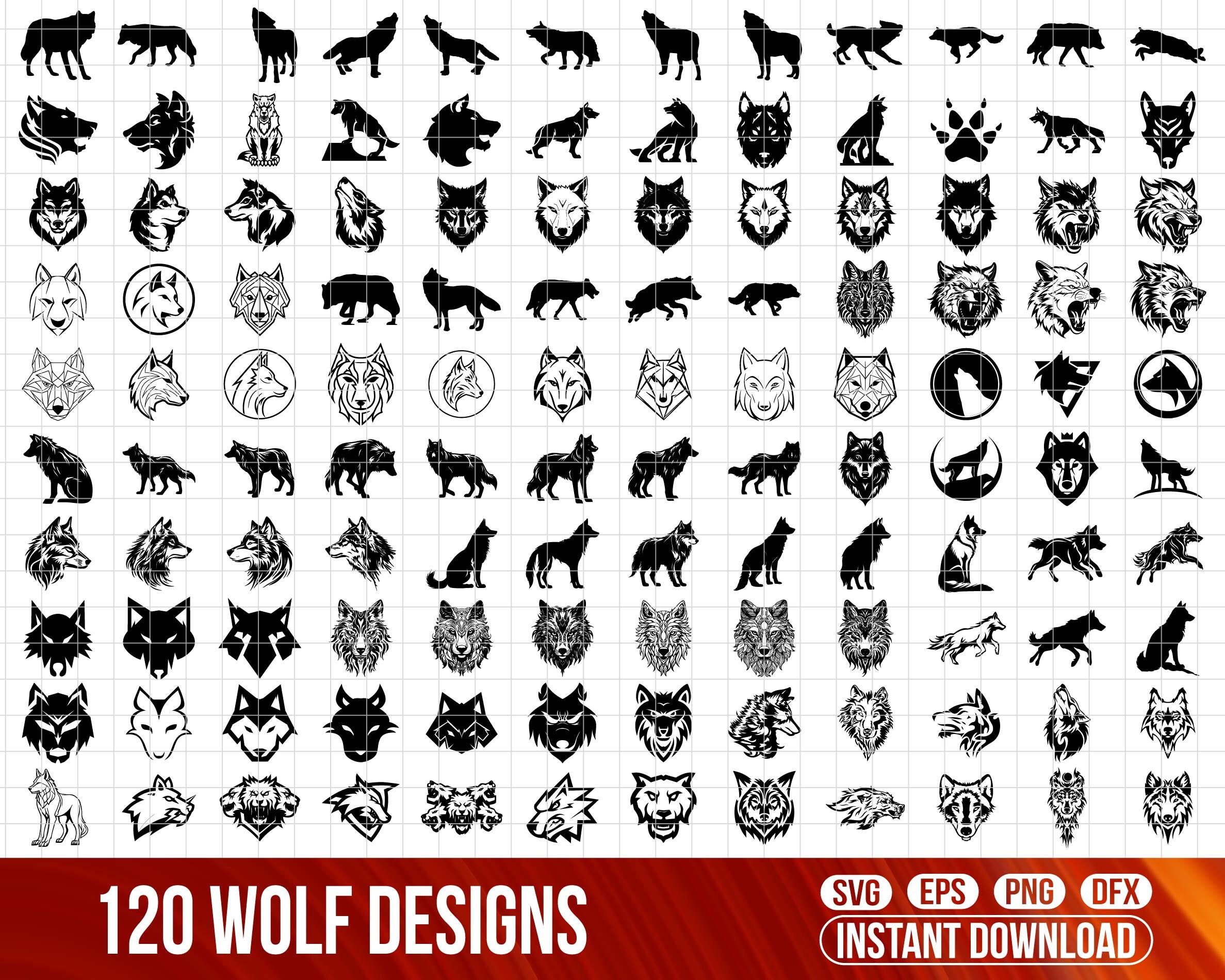 120 Wolf SVG Bundle, Wolf PNG, Wolf Clipart, Wolf Cut Files for Cricut ...
