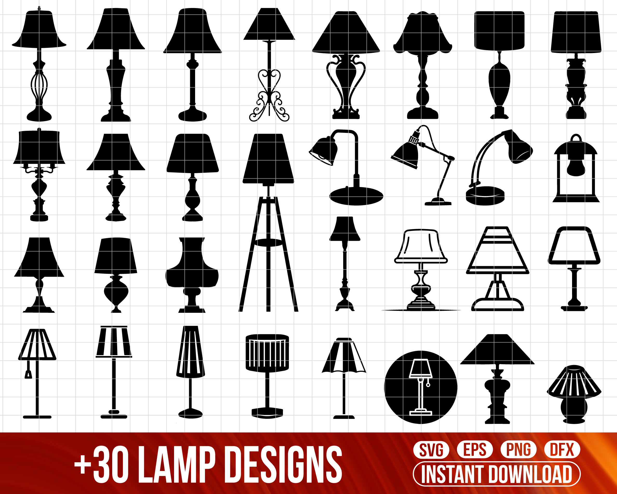 Lamp Svg Bundle, Lamp Silhouette, Lamp Svg, Lamp Svg Design, Lamp Cut ...