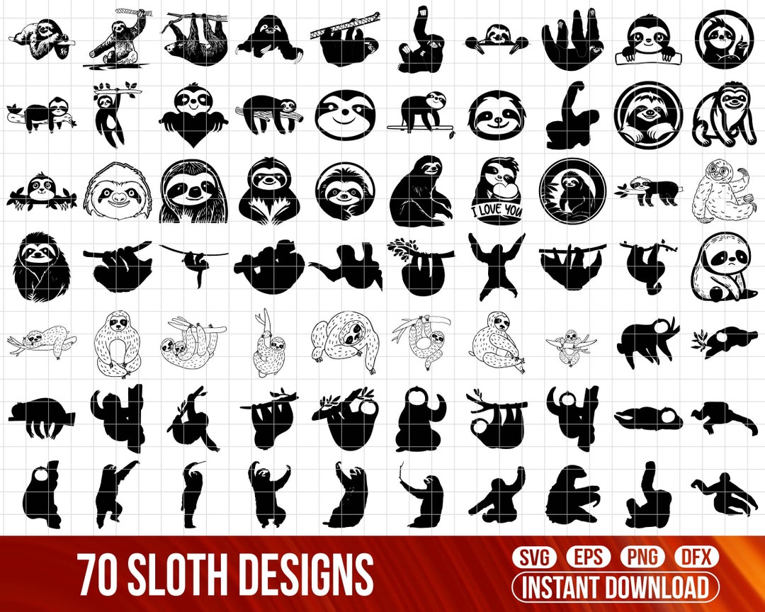 Sloth SVG Bundle, Sloth Silhouette, Sloth Png, Sloth Dfx, Lazy Sloth ...