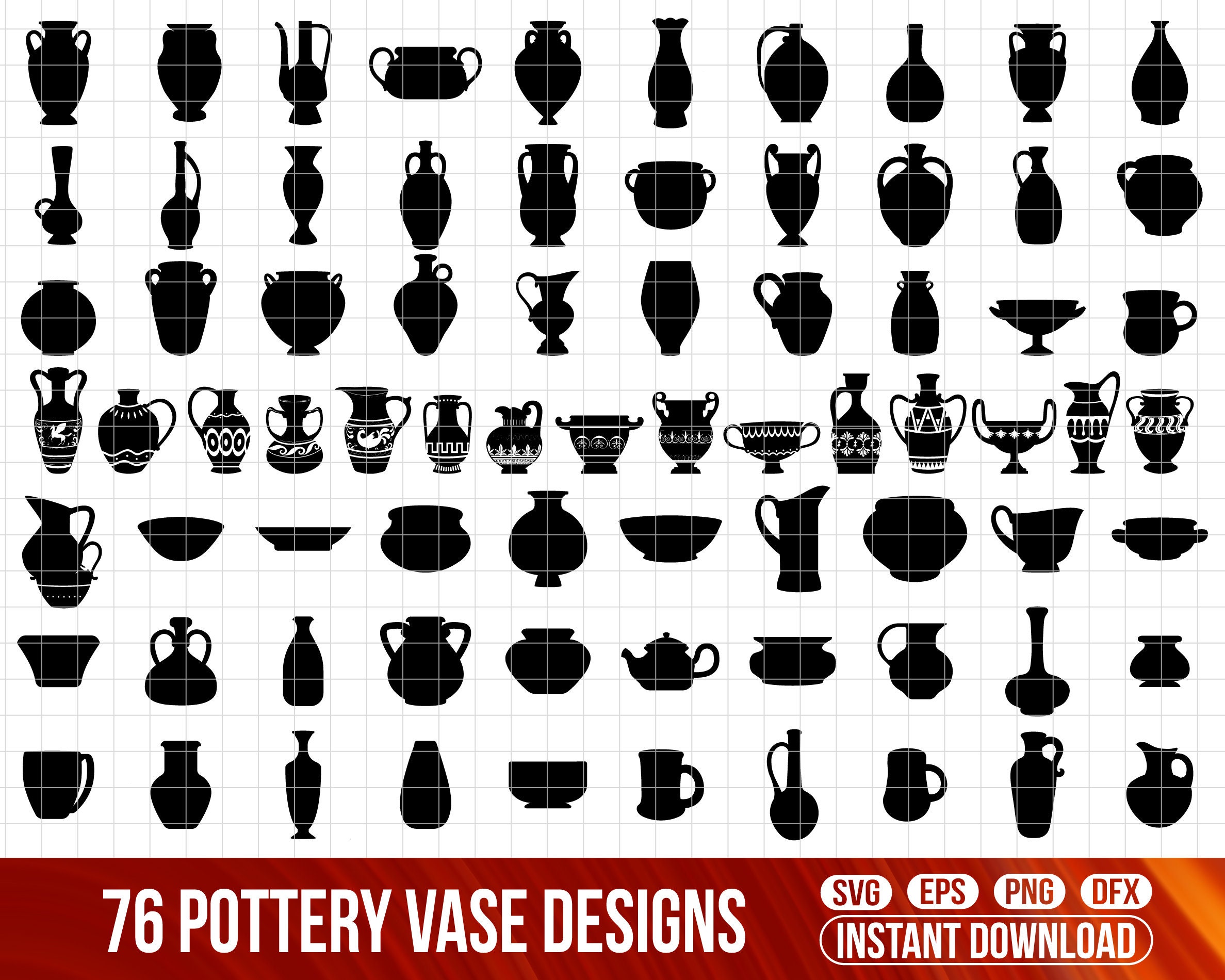 Pottery Vase SVG Bundle, Vase Silhouette, Vases Svg, Pottery Clipart ...