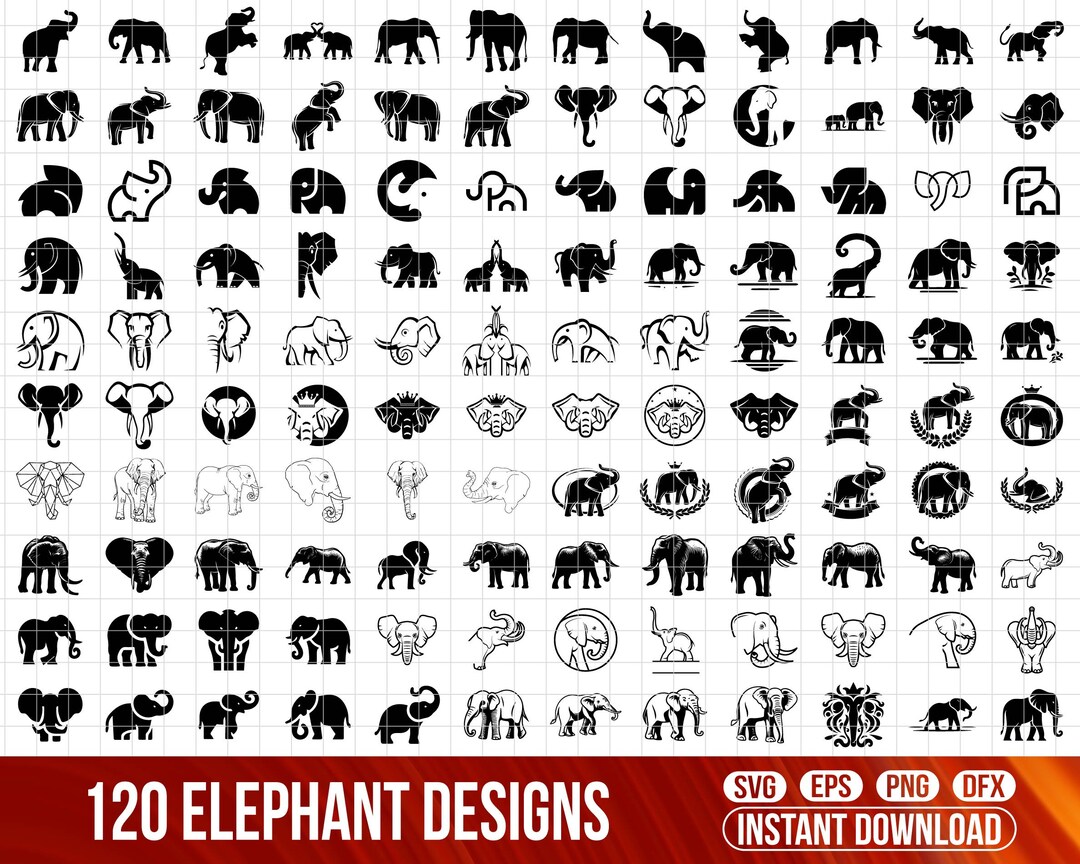 120 Elephant SVG Bundle, Elephant PNG Bundle, Elephant Clipart ...