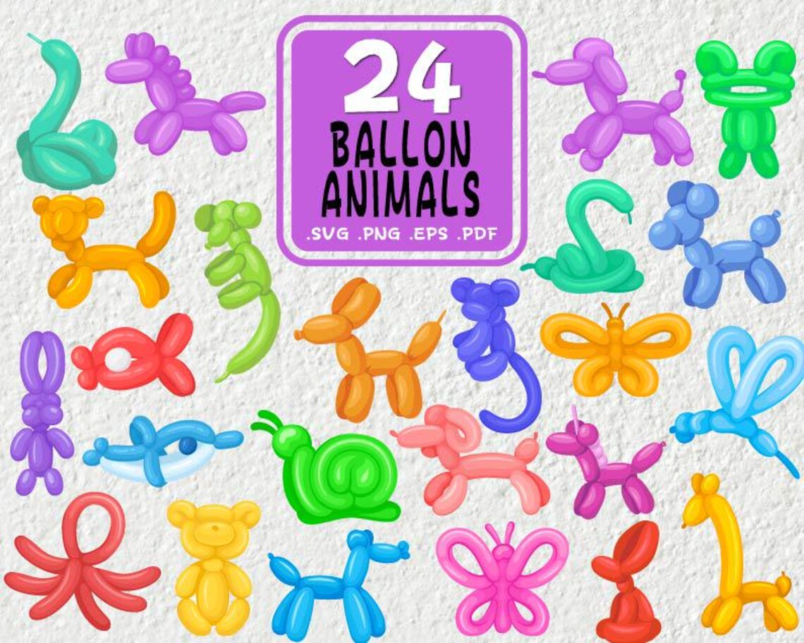 Balloon Animals SVG PNG Bundle, Balloon Animal Clipart, Balloon Party ...