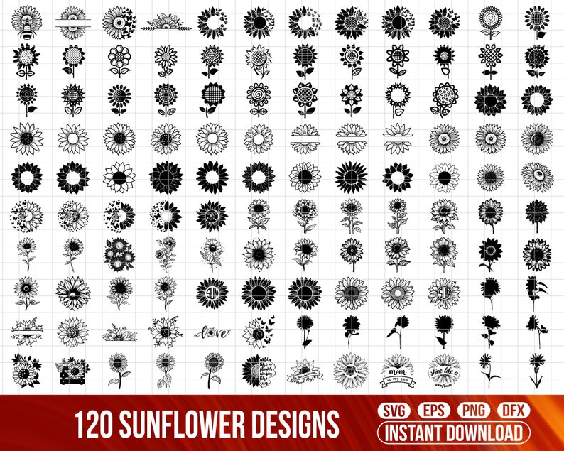 Sunflower SVG Bundle, Sunflower Monogram Svg, Sunflower Png, Sunflower ...