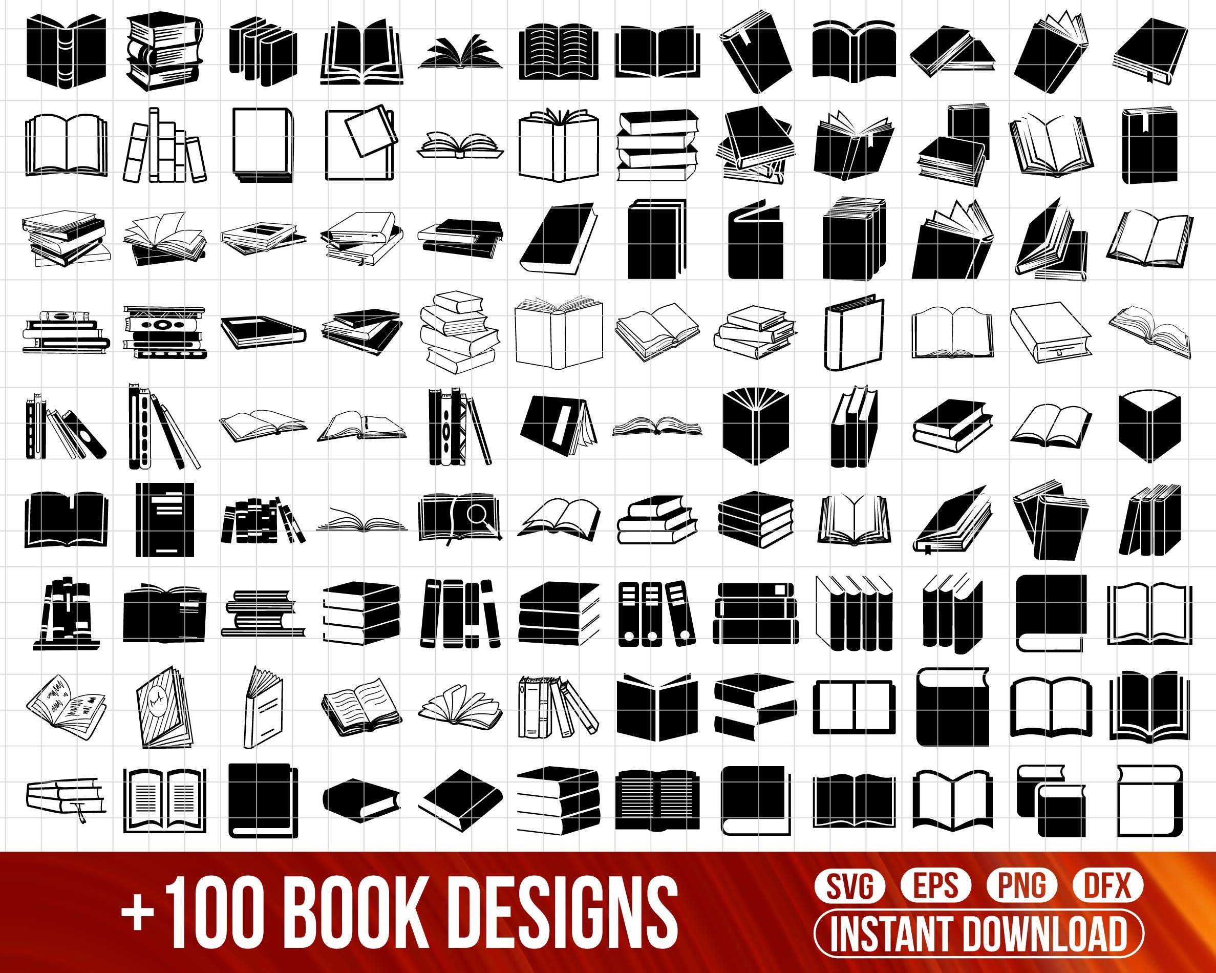 Books SVG Bundle, Books Png, Books Silhouette, Books Cut File, Book ...