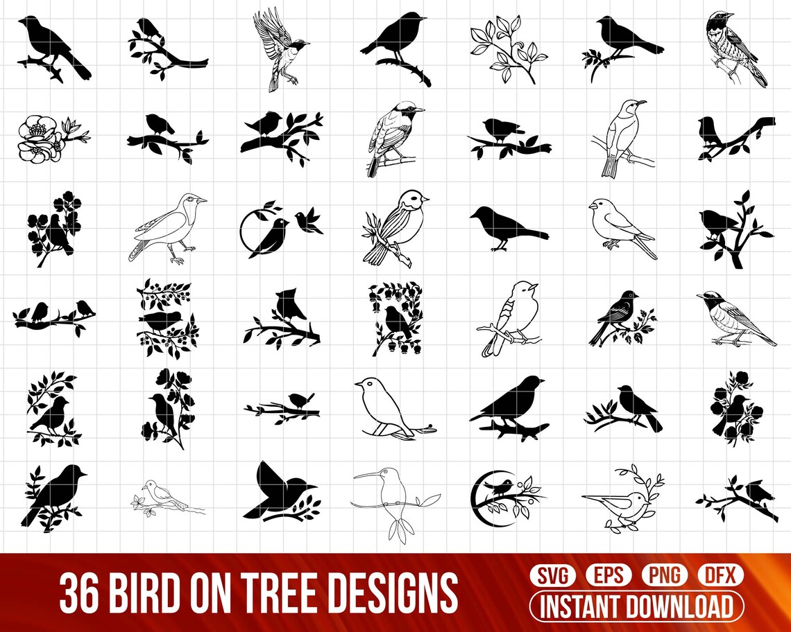 Birds on Branches SVG, Birds Svg, Bird on Tree Svg, Flock of Birds Svg ...