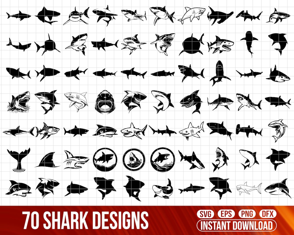 Shark Bundle Svg, Shark Clipart, Shark Silhouettes Svg, Hammerhead ...