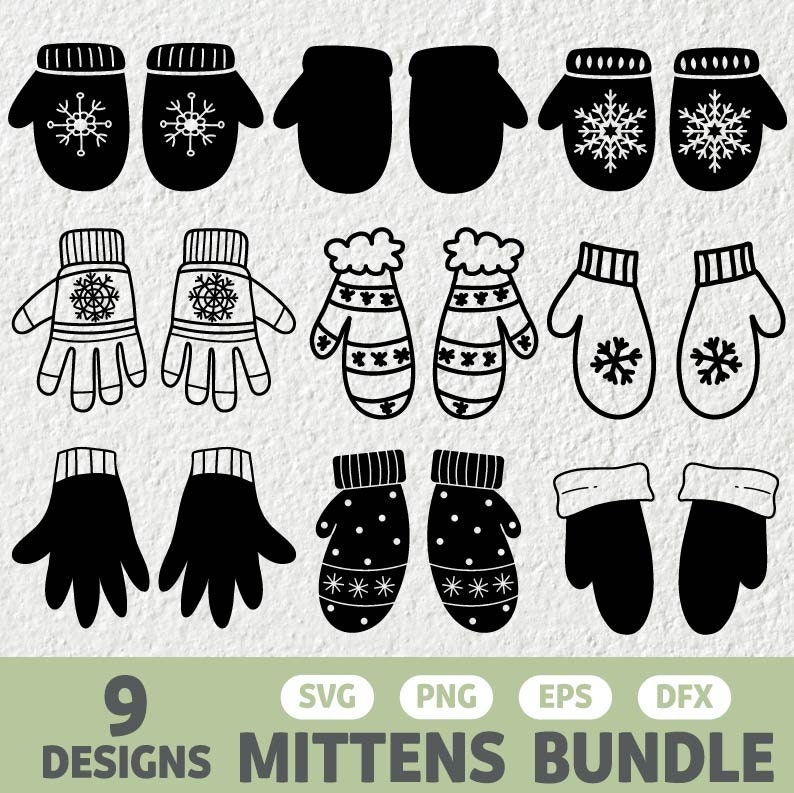 Mittens SVG Bundle,winter Gloves Svg, Knitted Mittens Svg, Winter Glove Clipart, Glove Png ...