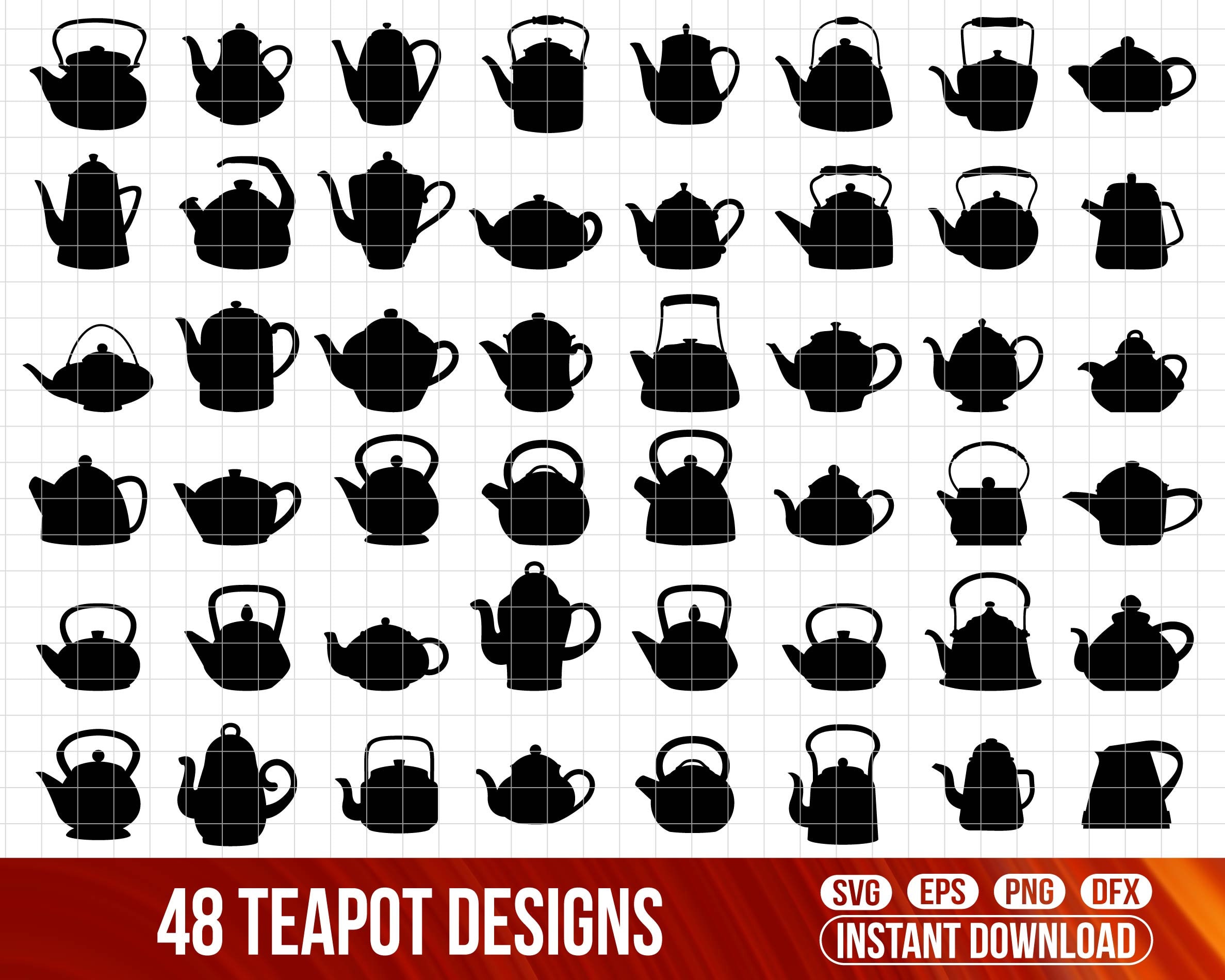 Tea Kettle SVG Bundle, Teapot SVG, Tea Kettle Clipart, Cut Files for ...